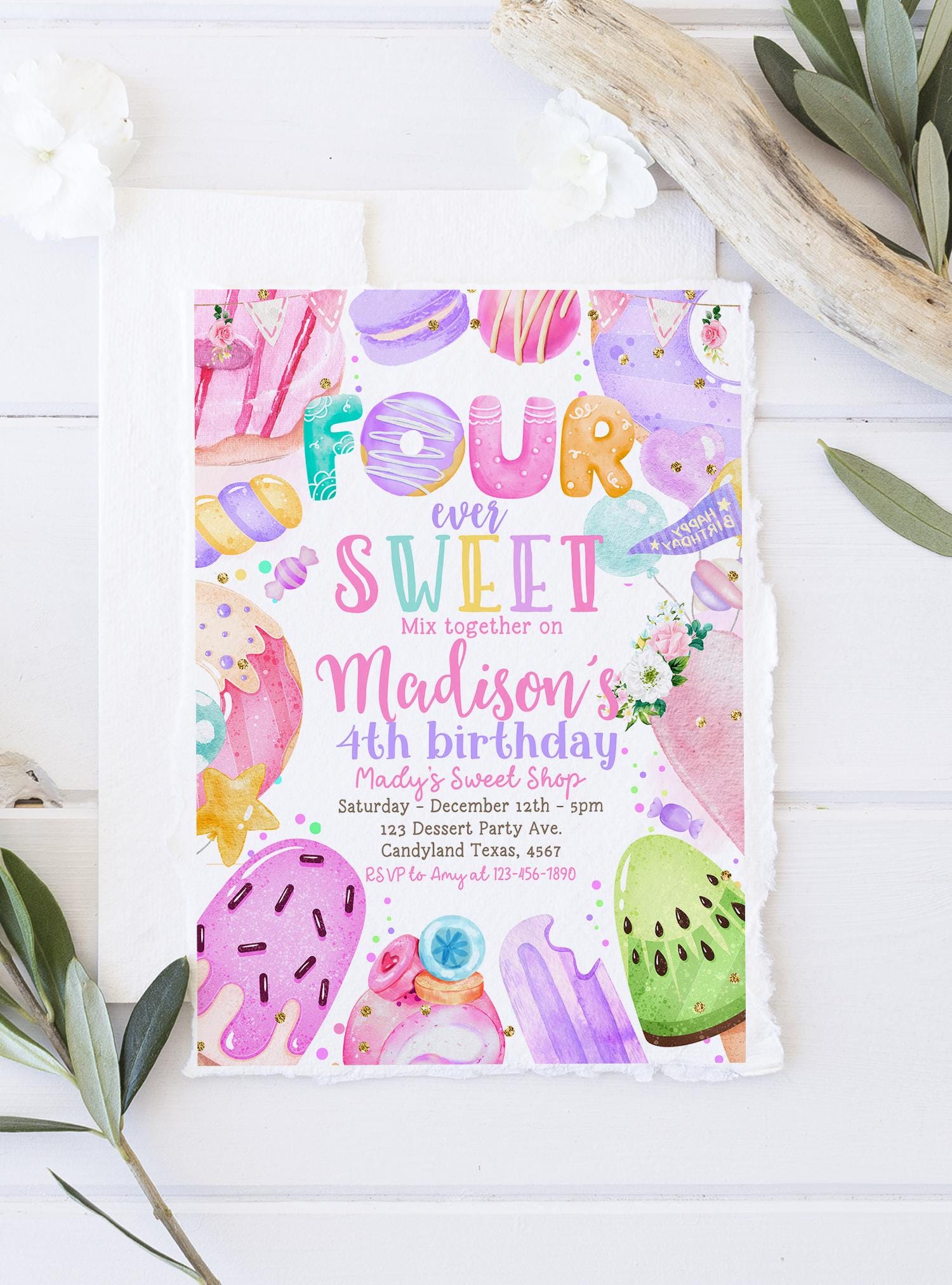 Four Ever Sweet Birthday Invitation, Sweet Candy Birthday Invitation ...