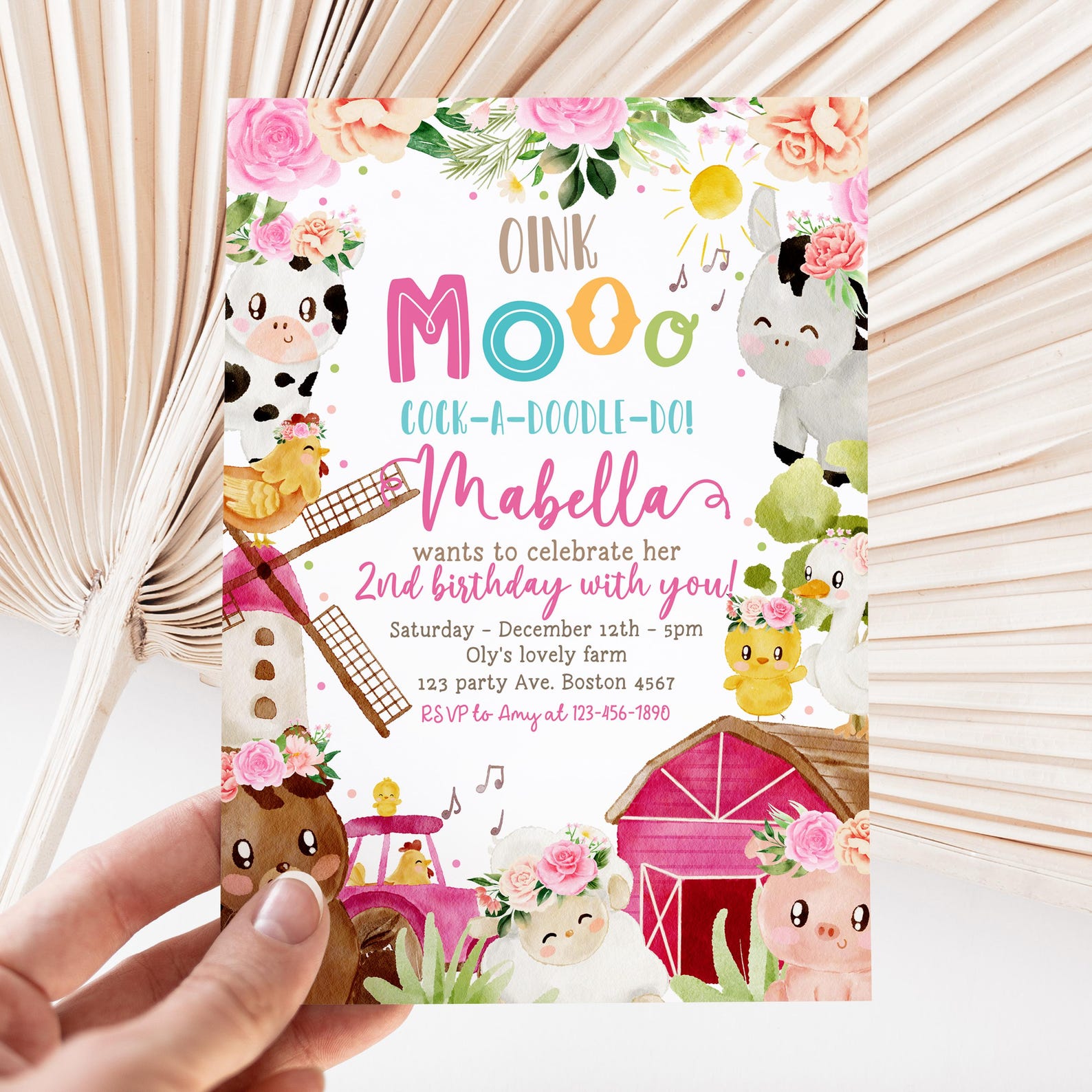 Girl Farm Birthday Invitation, Farm Animals Birthday Invitation, Farm ...