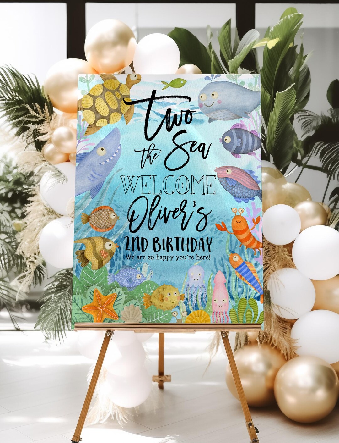 Under the Sea Birthday Welcome Sign, Ocean Animals, Coral Reef (digital ...