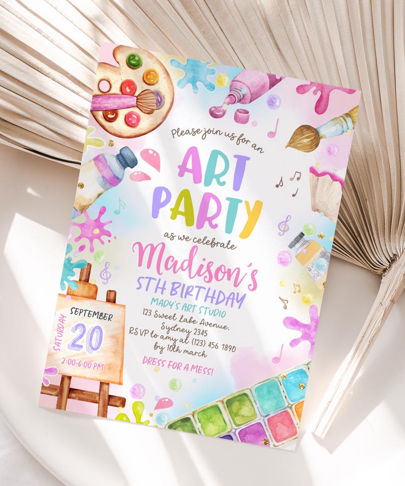 Art Painting Girl Birthday Invitation Template: Editable Art Party for ...