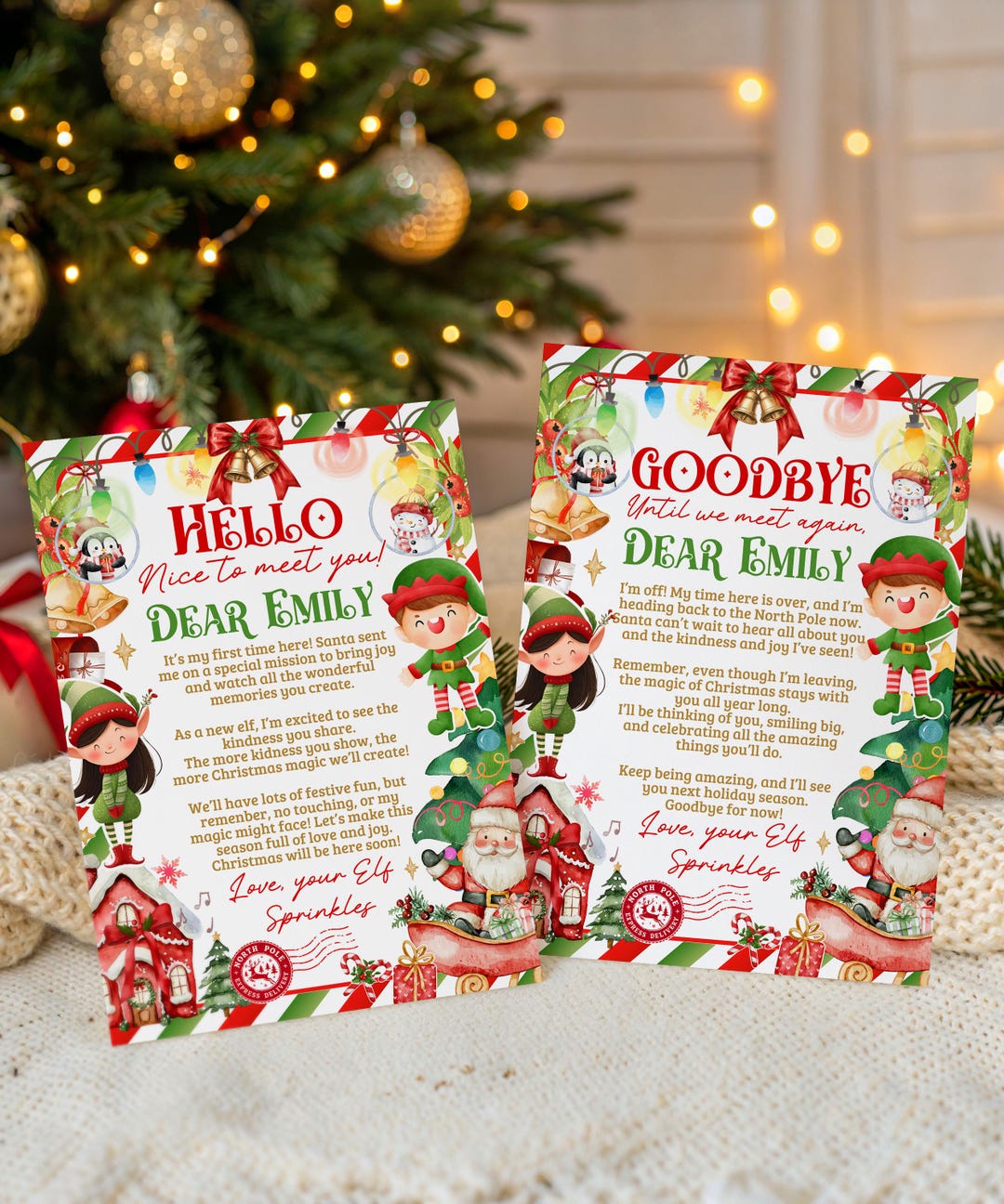 Editable Elf Arrival and Goodbye Letter Set, Watercolor Christmas ...