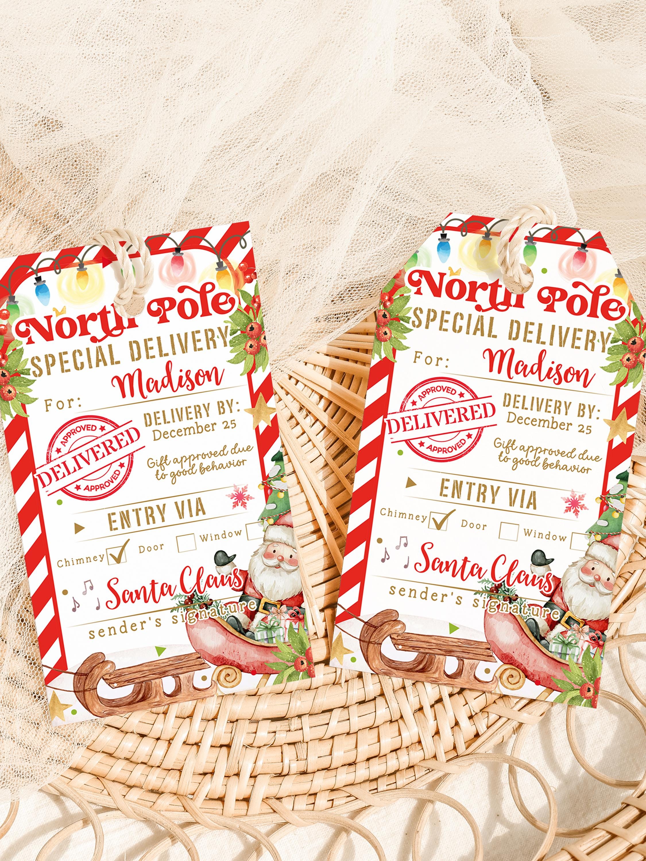 North Pole Special Delivery Gift Tags, Christmas Santa Gift Tags ...