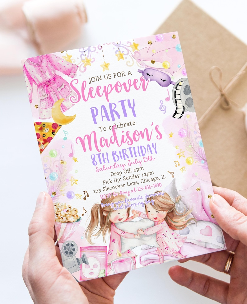 Editable Slumber Party Birthday Invitation: Sleepover Pajama Party ...