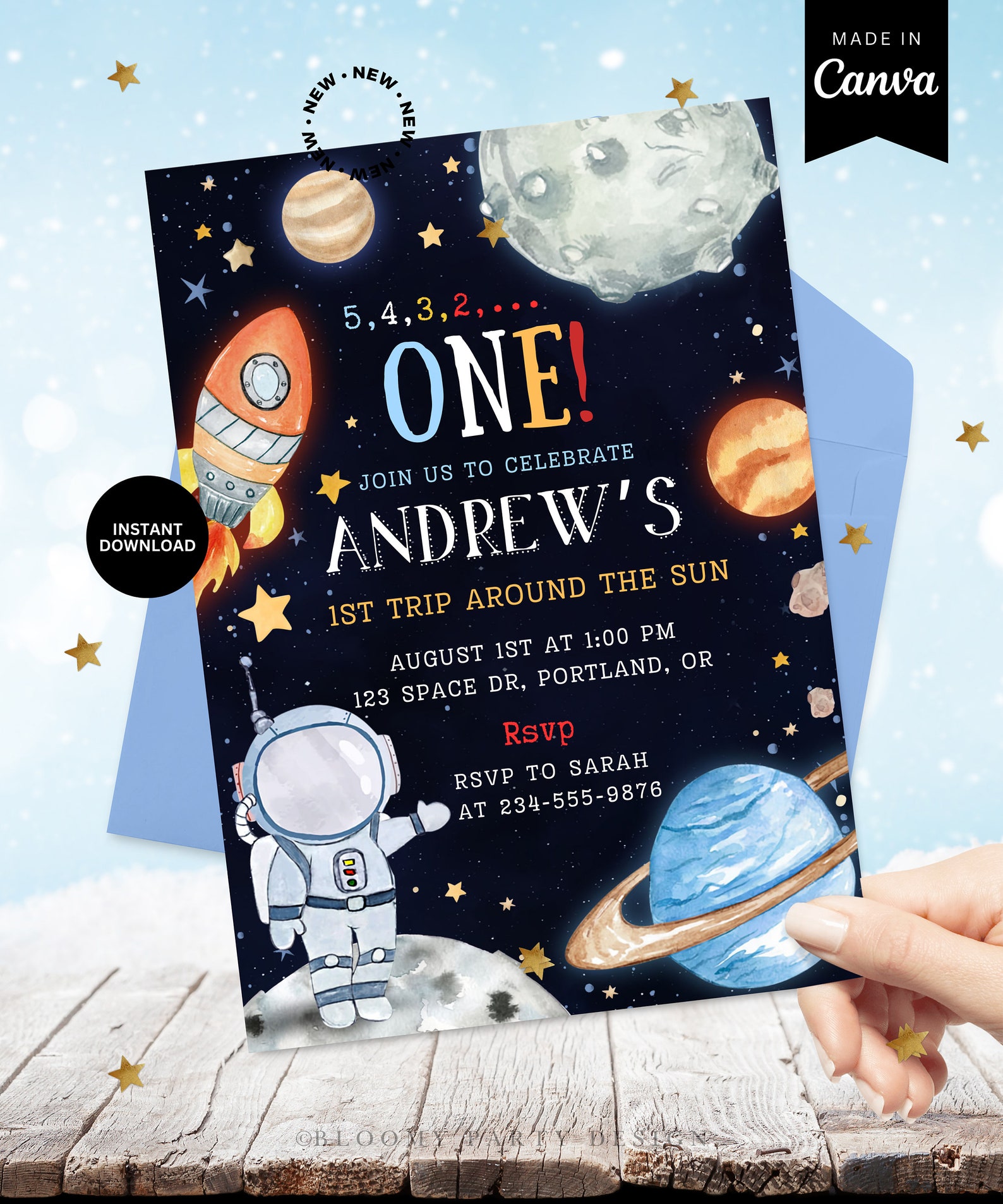 Editable Astronaut First Birthday Invitation: Space Theme (digital ...