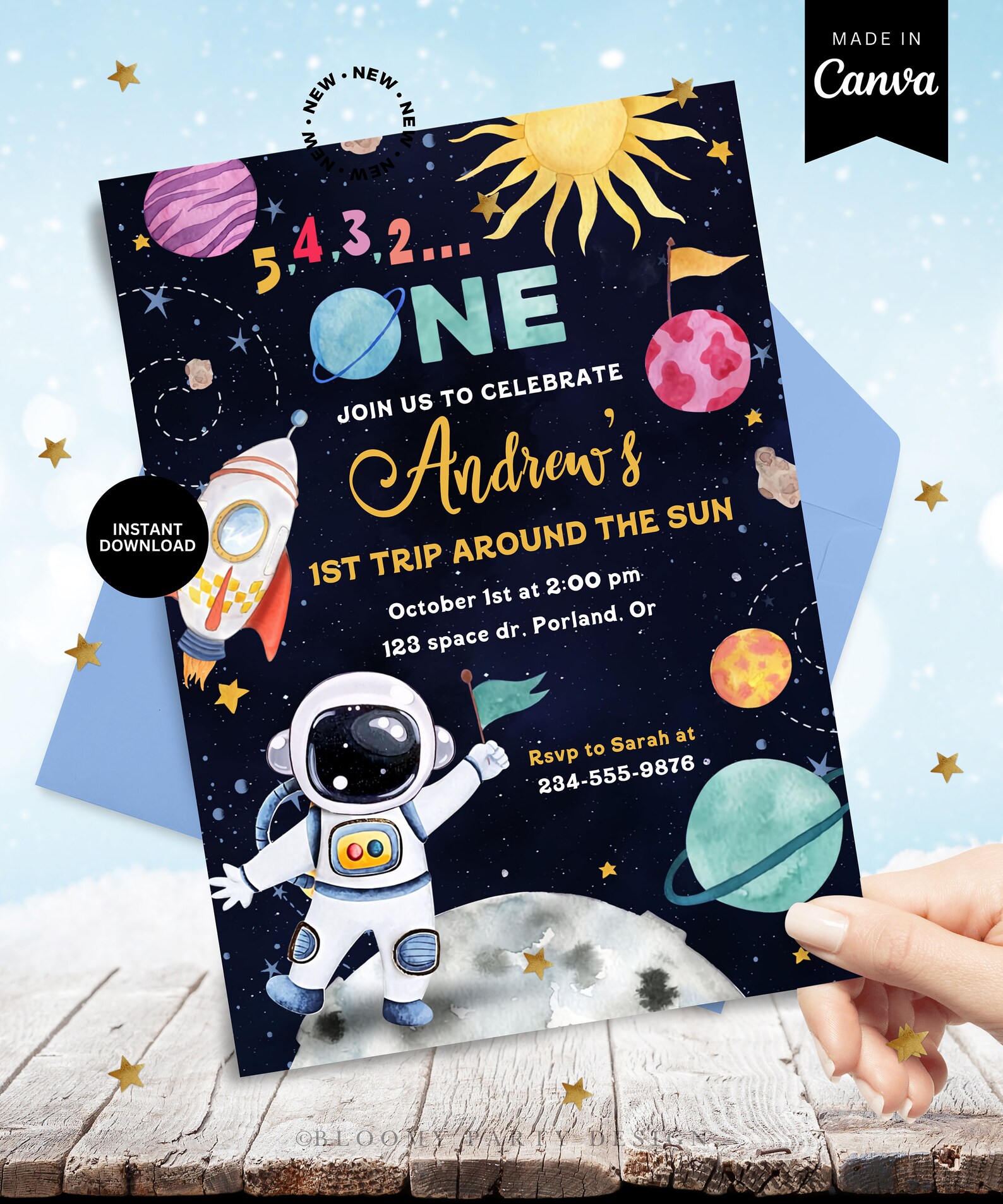 Editable Outer Space Birthday Invitation, Astronaut First Birthday ...