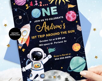 Editable Outer Space Birthday Invitation, Rocket Ship Birthday Party ...