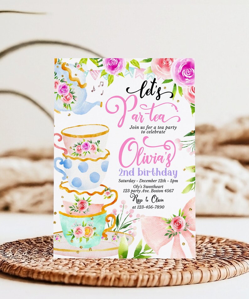 Editable Tea Party Birthday Invitation, Girl Par-tea for Two Birthday ...