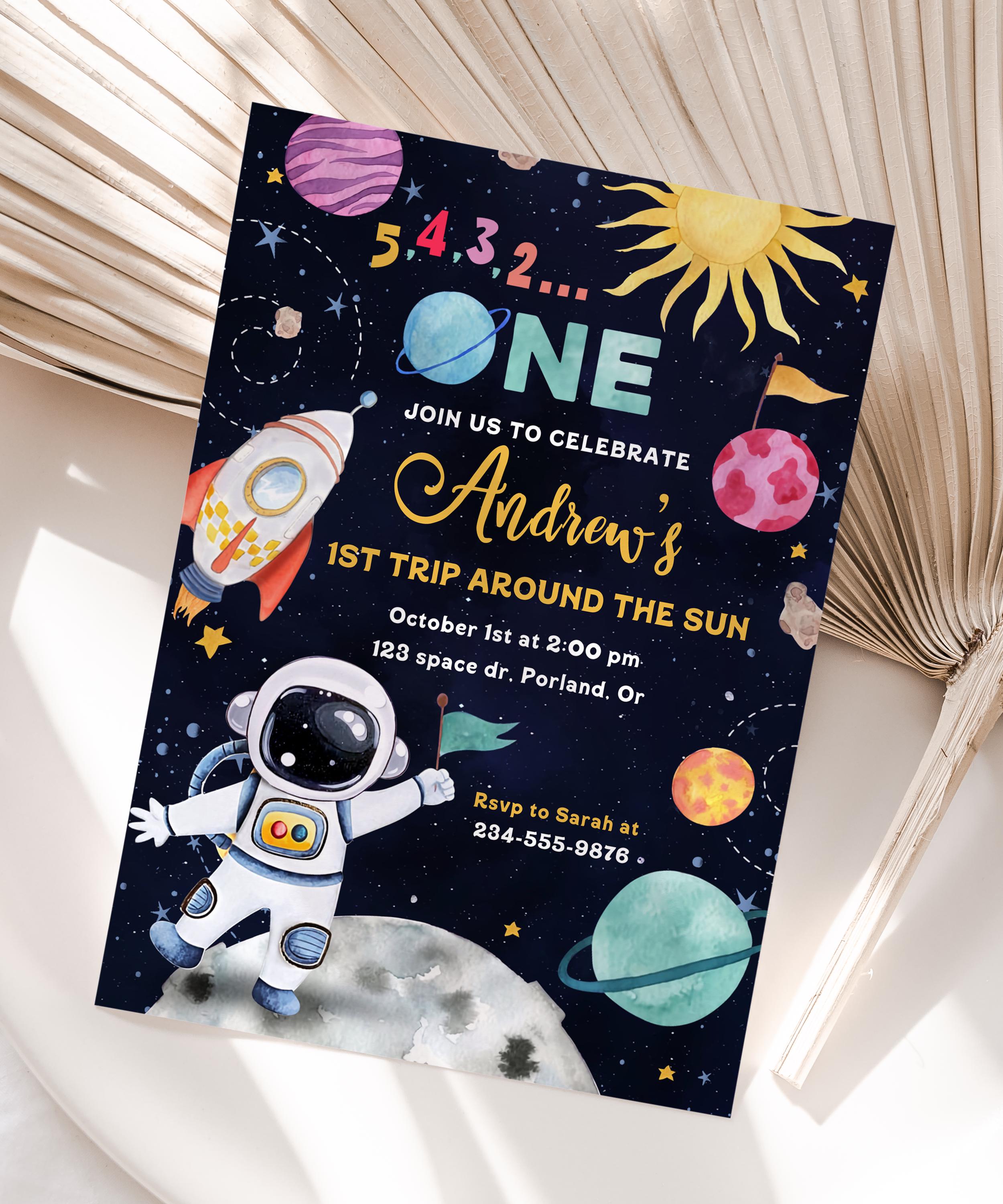 Editable Outer Space Birthday Invitation, Astronaut First Birthday ...