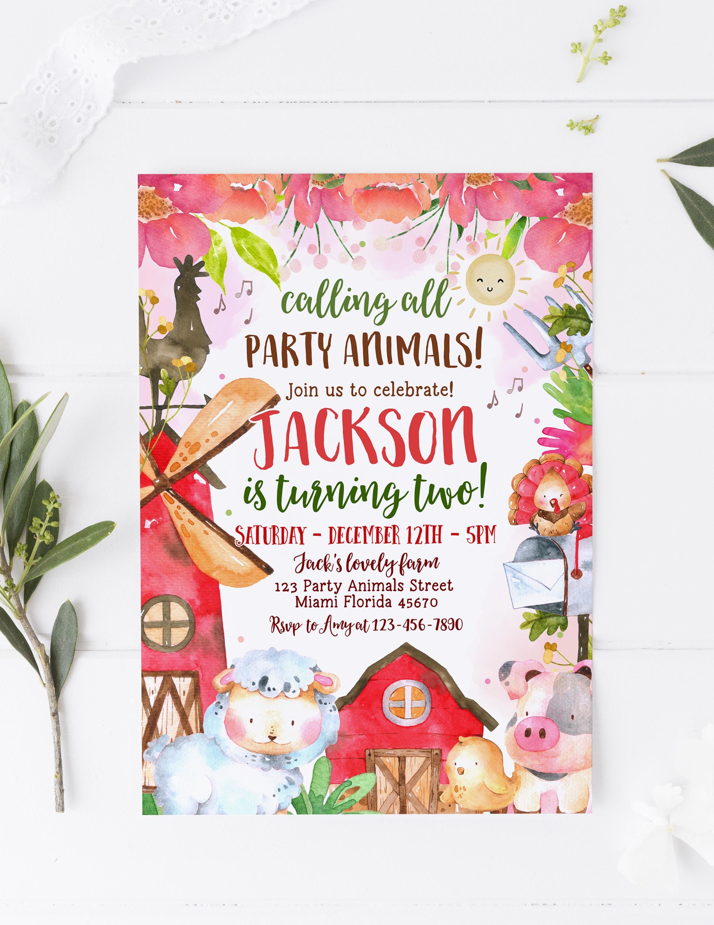 Editable Farm Animals Birthday Invitation, Farmers Market Party Animals ...