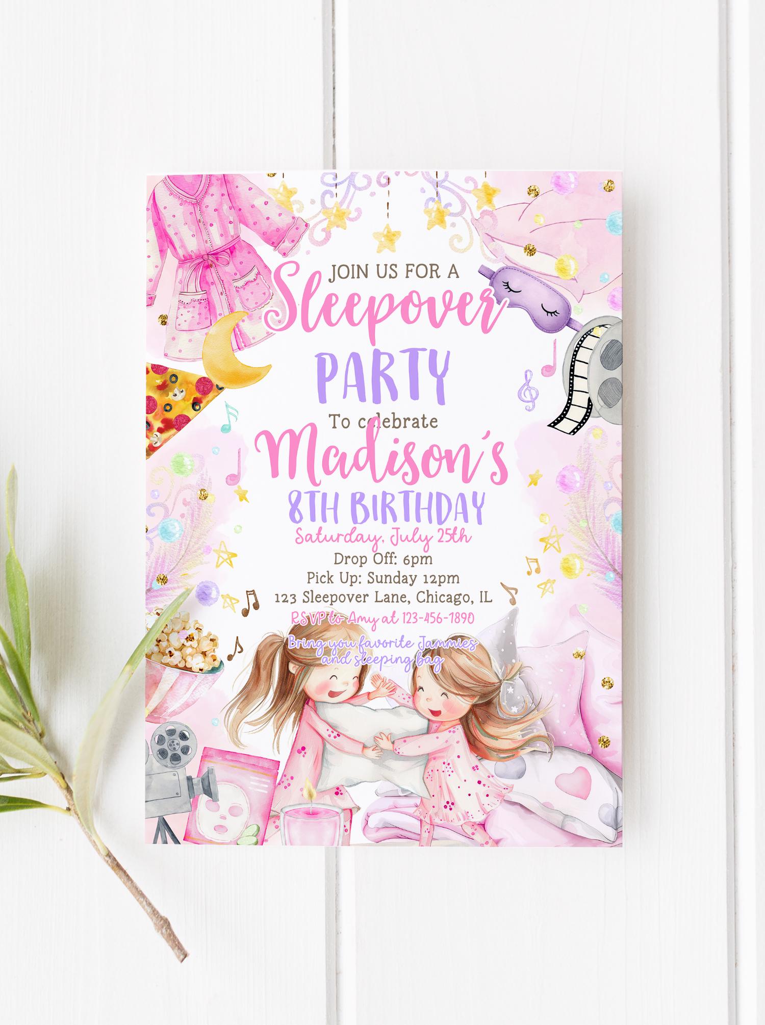 Editable Slumber Party Birthday Invitation: Sleepover Pajama Party ...