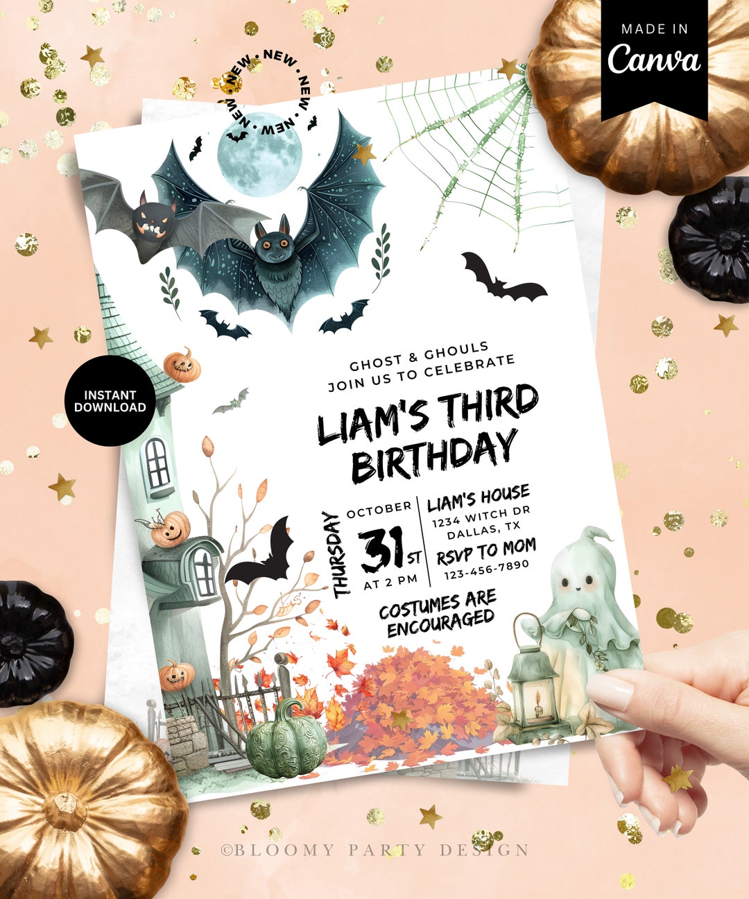 Editable Halloween Ghost Birthday Party Invitation, Hey Boo Spooky ...