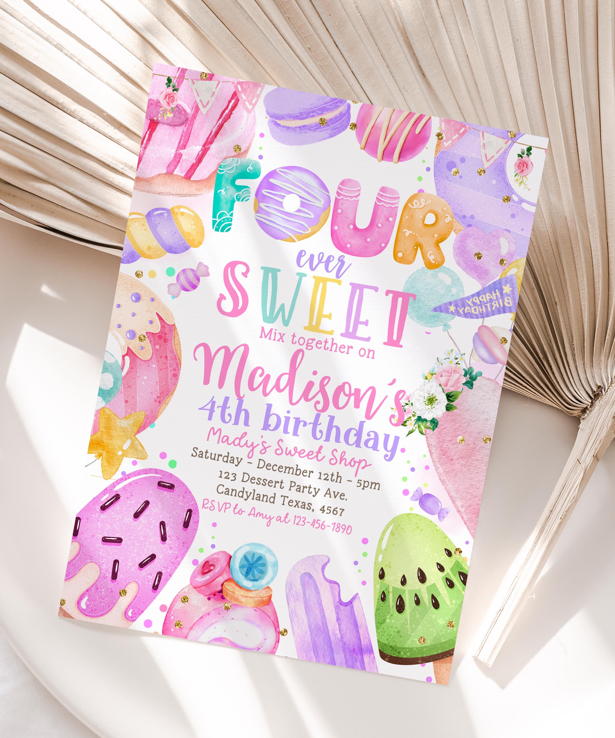 Four Ever Sweet Birthday Invitation, Sweet Candy Birthday Invitation ...
