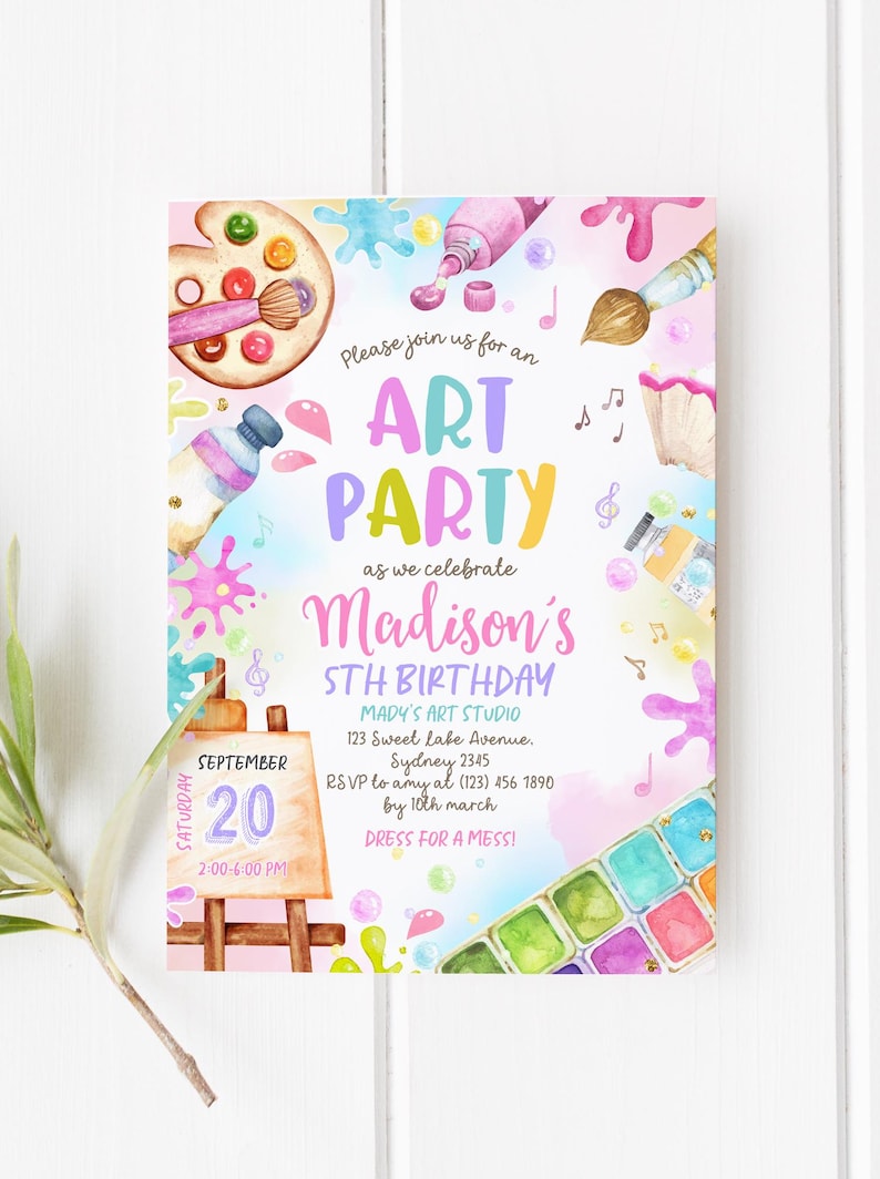 Art Painting Girl Birthday Invitation Template: Editable Art Party for ...