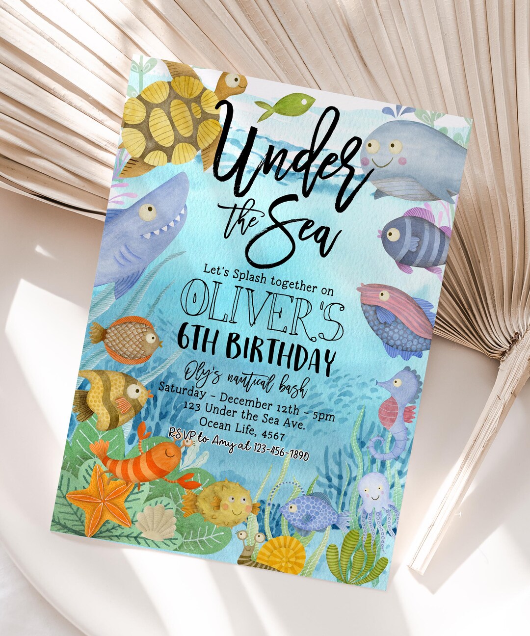 Under the Sea Birthday Invitation, Ocean Animals Party Invitation ...