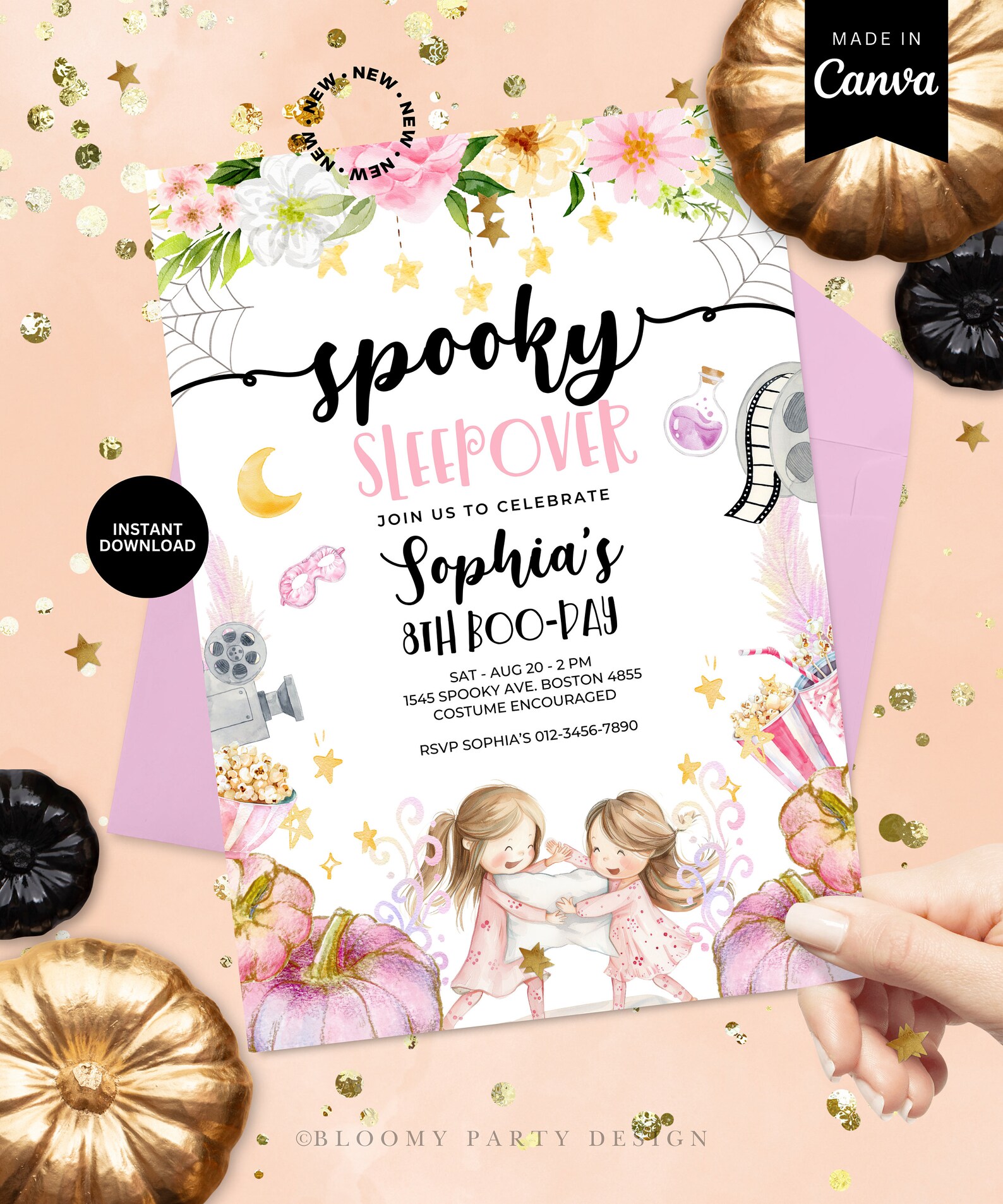 Editable Spooky Sleepover Invitation Template, Halloween Slumber Party ...