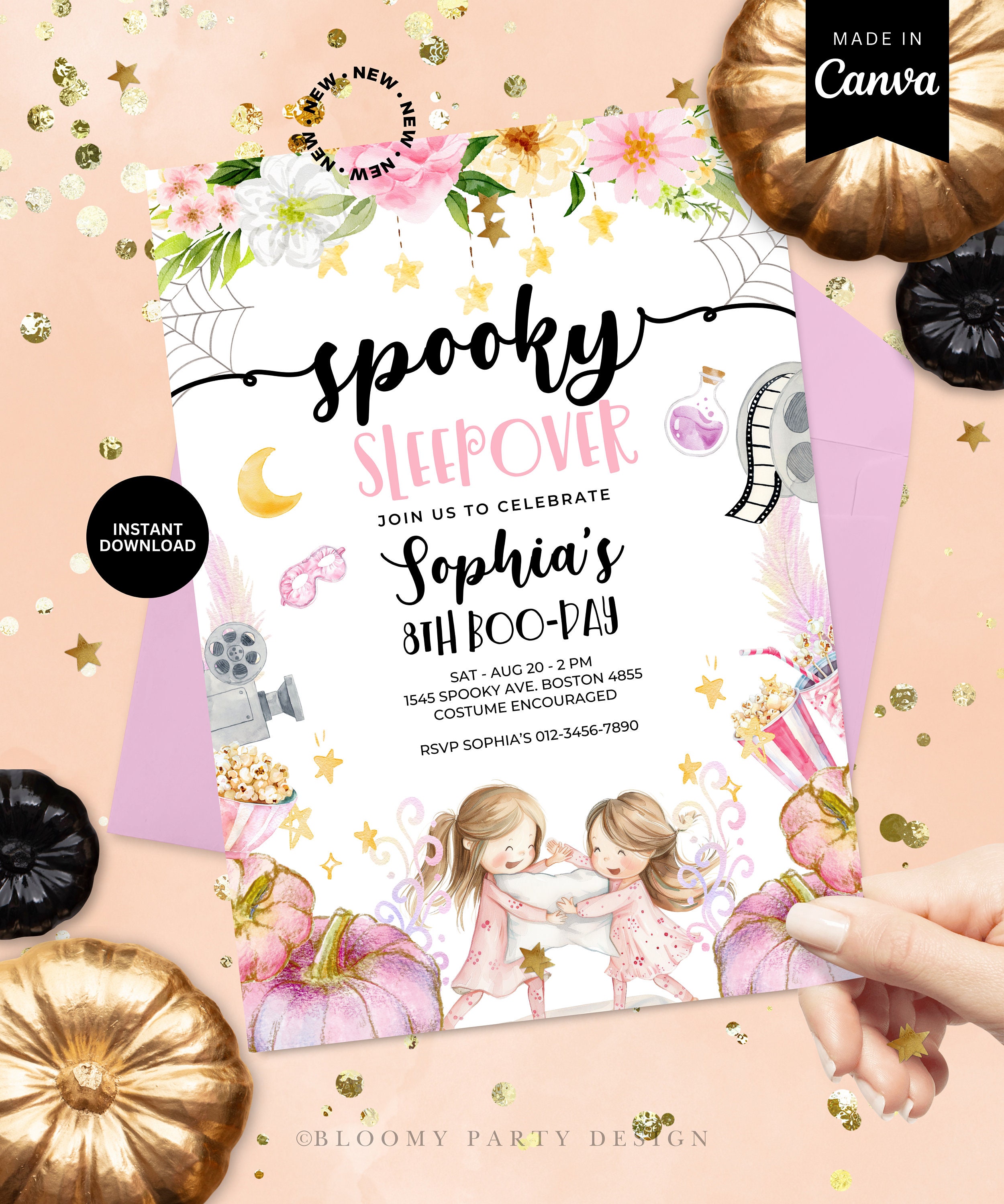 Editable Spooky Sleepover Invitation Template, Halloween Slumber Party ...