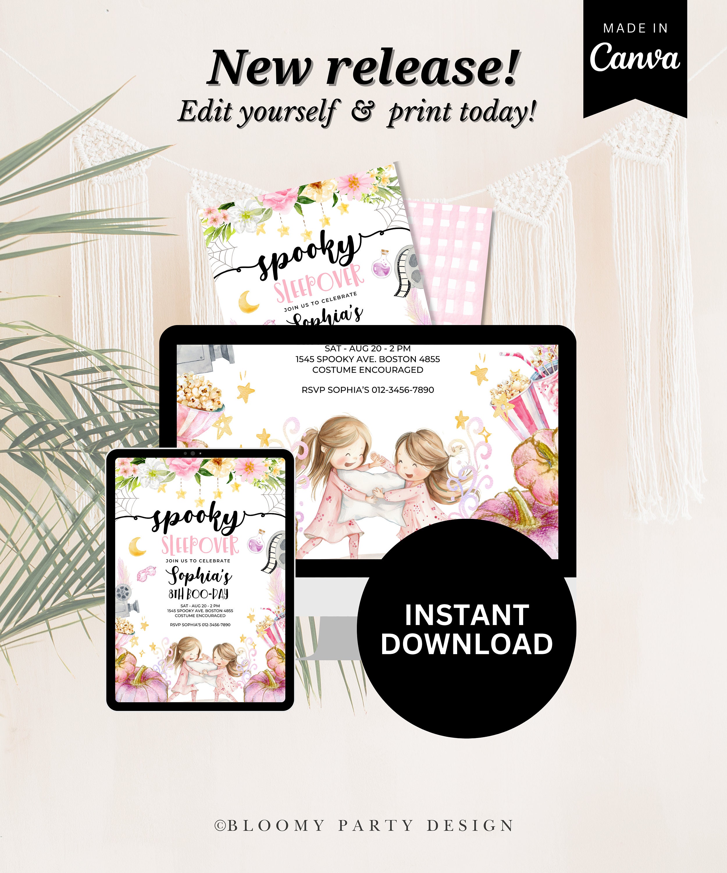 Pastel Halloween Birthday Invitation: Spooky Slumber Party (digital ...