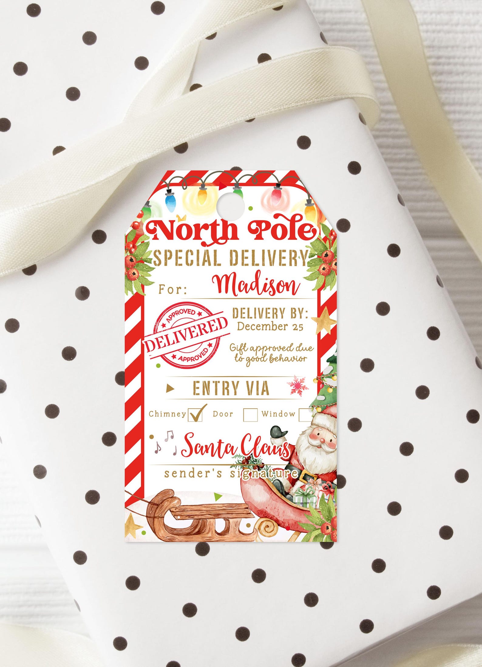 North Pole Special Delivery Gift Tags, Christmas Santa Gift Tags ...