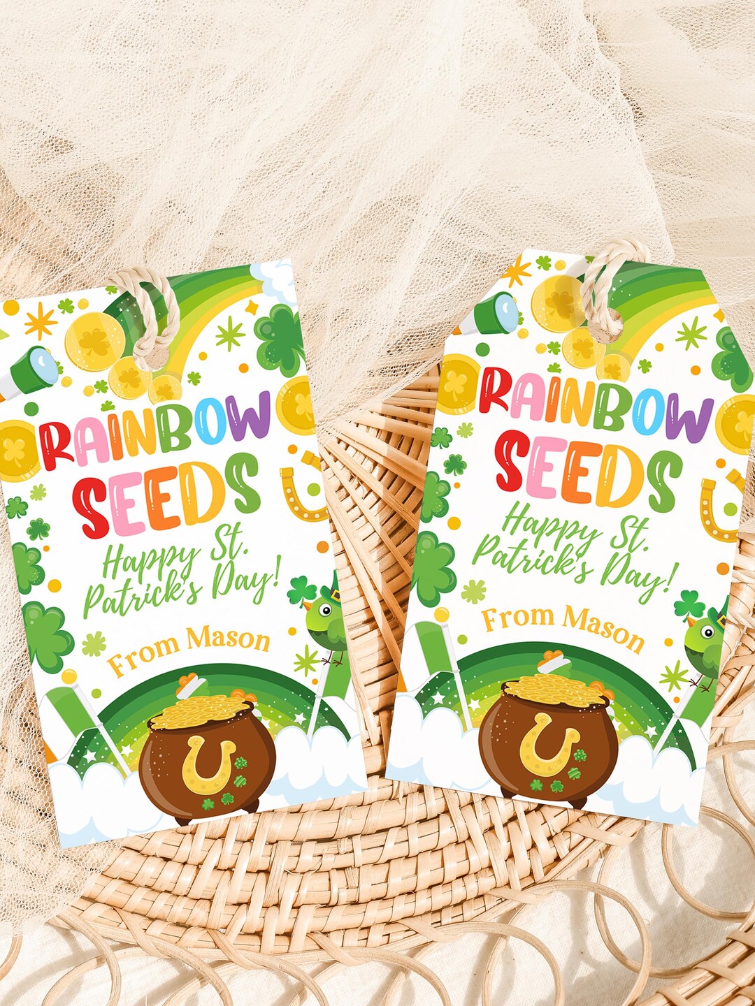 Editable St. Patrick's Day Gift Tag Rainbow Seeds Tag Template, School ...