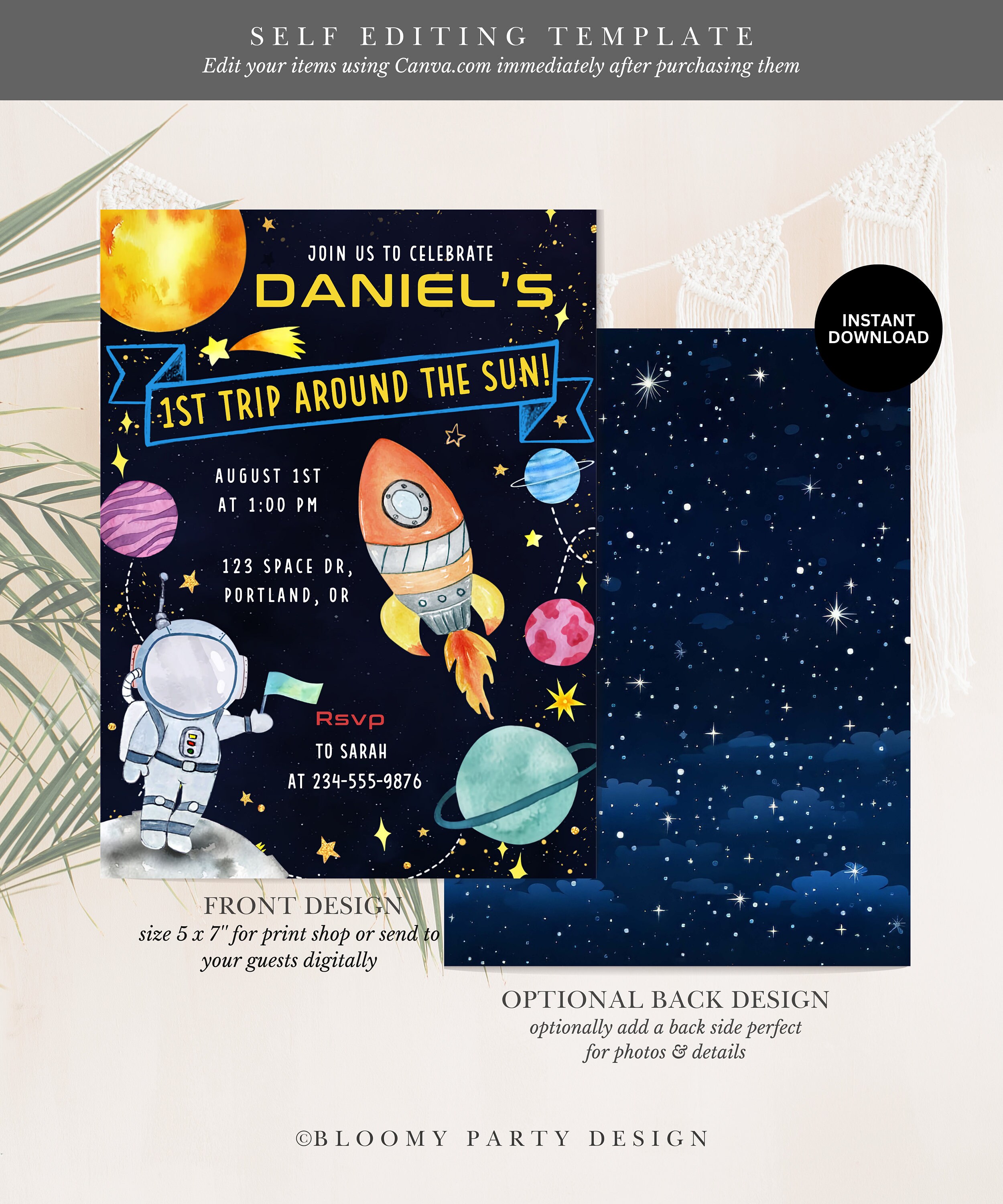Editable Outer Space Birthday Invitation, Astronaut First Birthday ...
