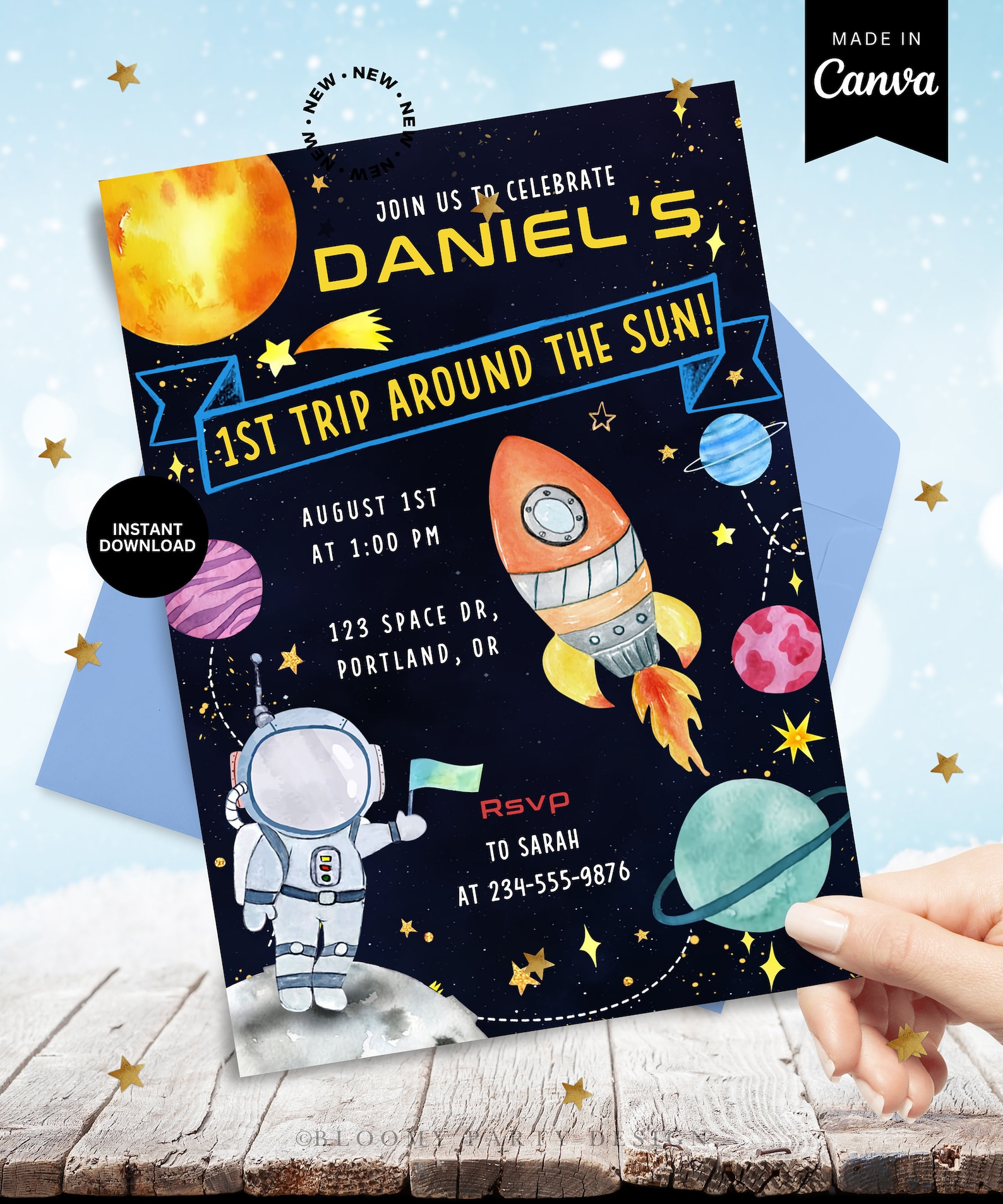 Editable Outer Space Birthday Invitation, Astronaut First Birthday ...