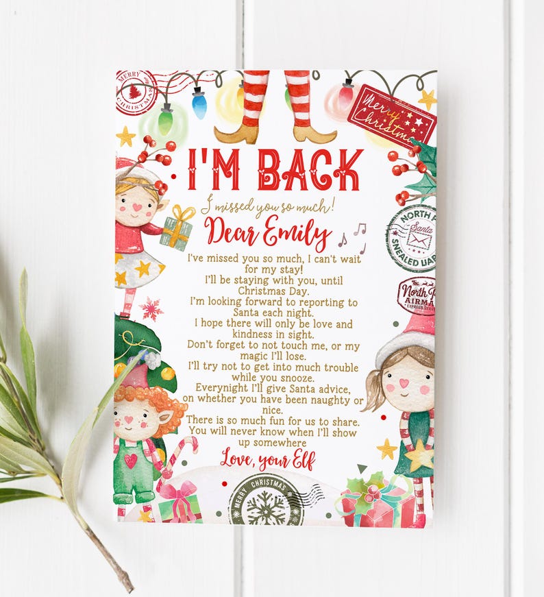 Elf Arrival Letter Elf Return Letter, Christmas Elf Welcome Letter Elf ...