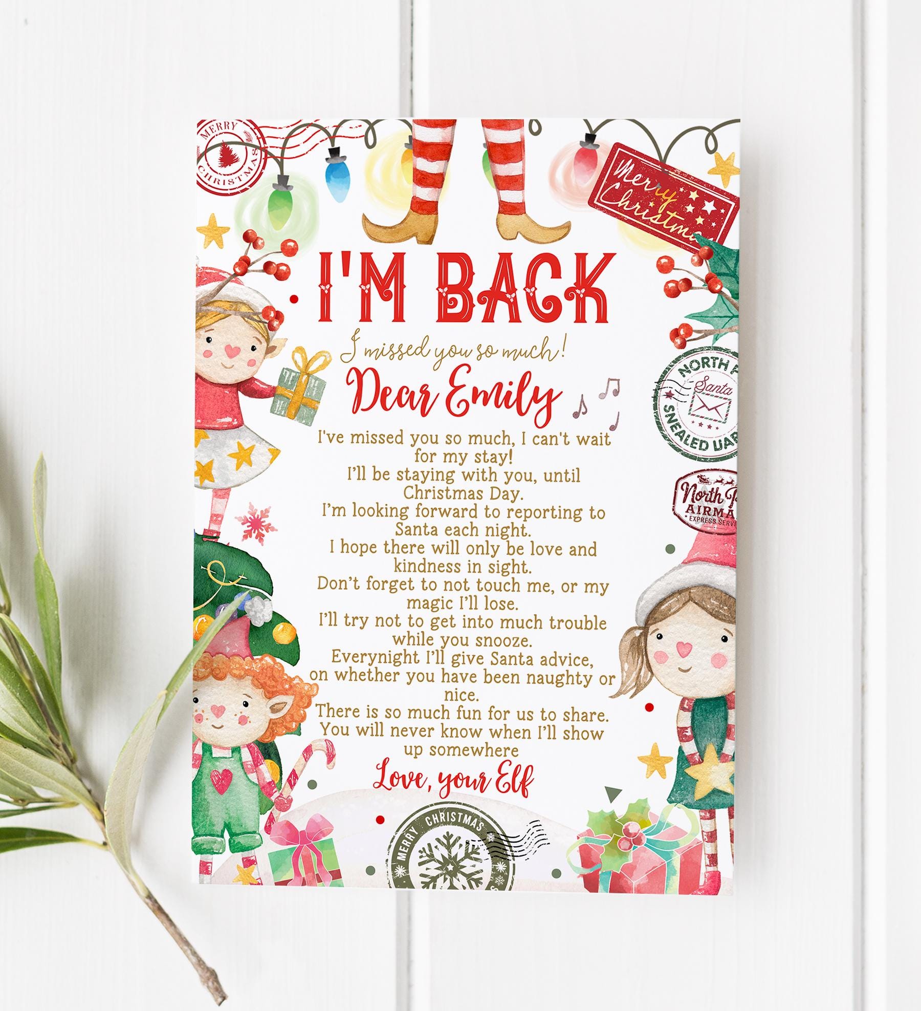 Elf Arrival Letter Elf Return Letter, Christmas Elf Welcome Letter Elf ...
