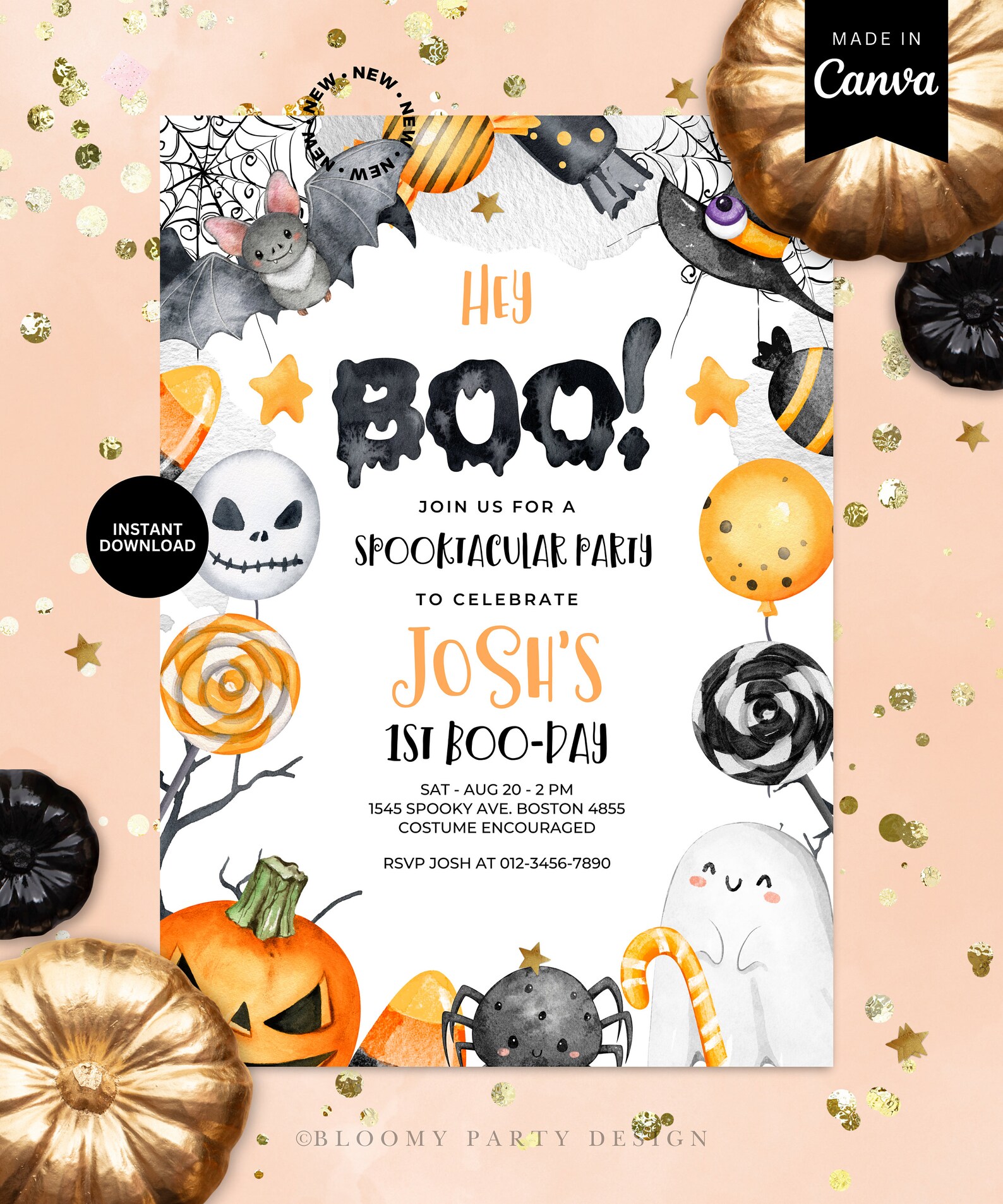 Spooky ONE First Birthday Invitation: Halloween Party Invite (digital ...