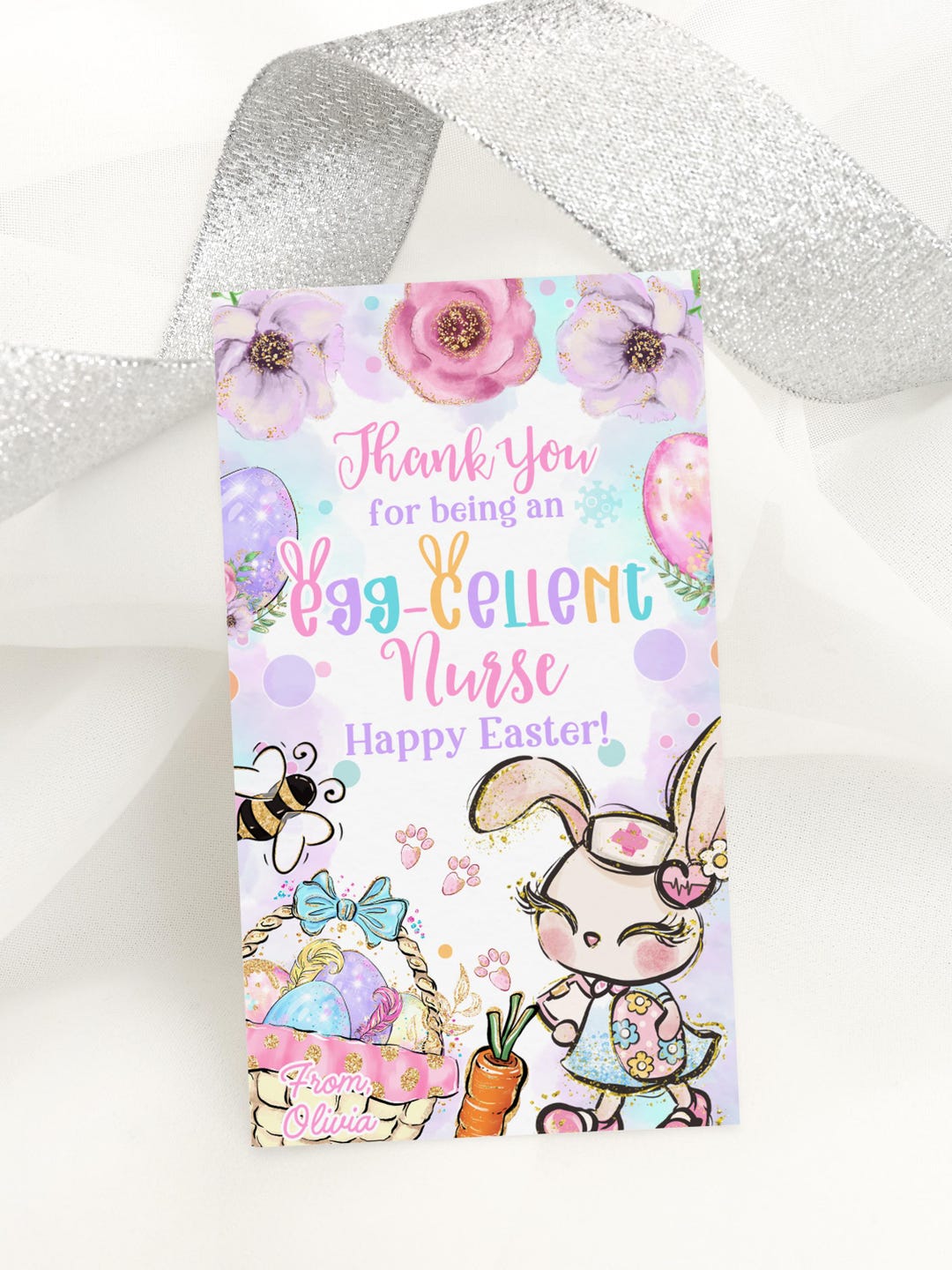 Editable Nurse Easter Bunny Gift Tags Template, Happy Easter Thanks for ...