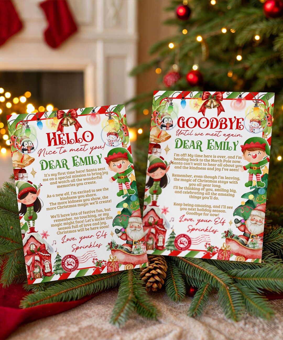 Watercolor Elf Arrival and Goodbye Letter Set (editable Canva Template ...