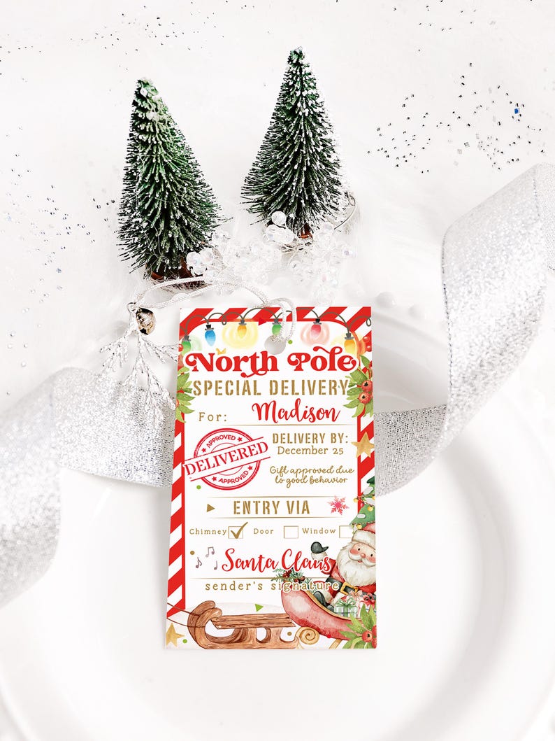 North Pole Special Delivery Gift Tags, Christmas Santa Gift Tags ...