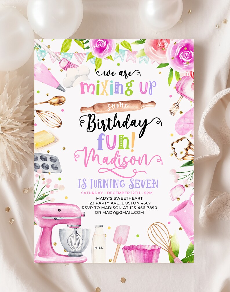 Editable Baking Birthday Invitation: Kitchen Party Invite (digital ...