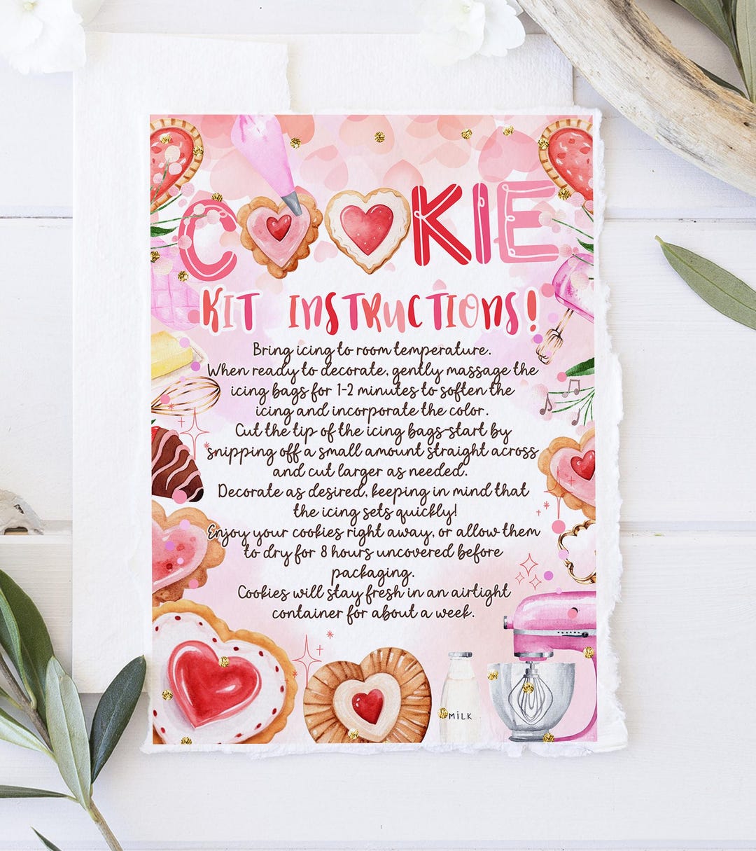 Editable Valentine Cookie Decorating Instructions Card, DIY Valentines ...