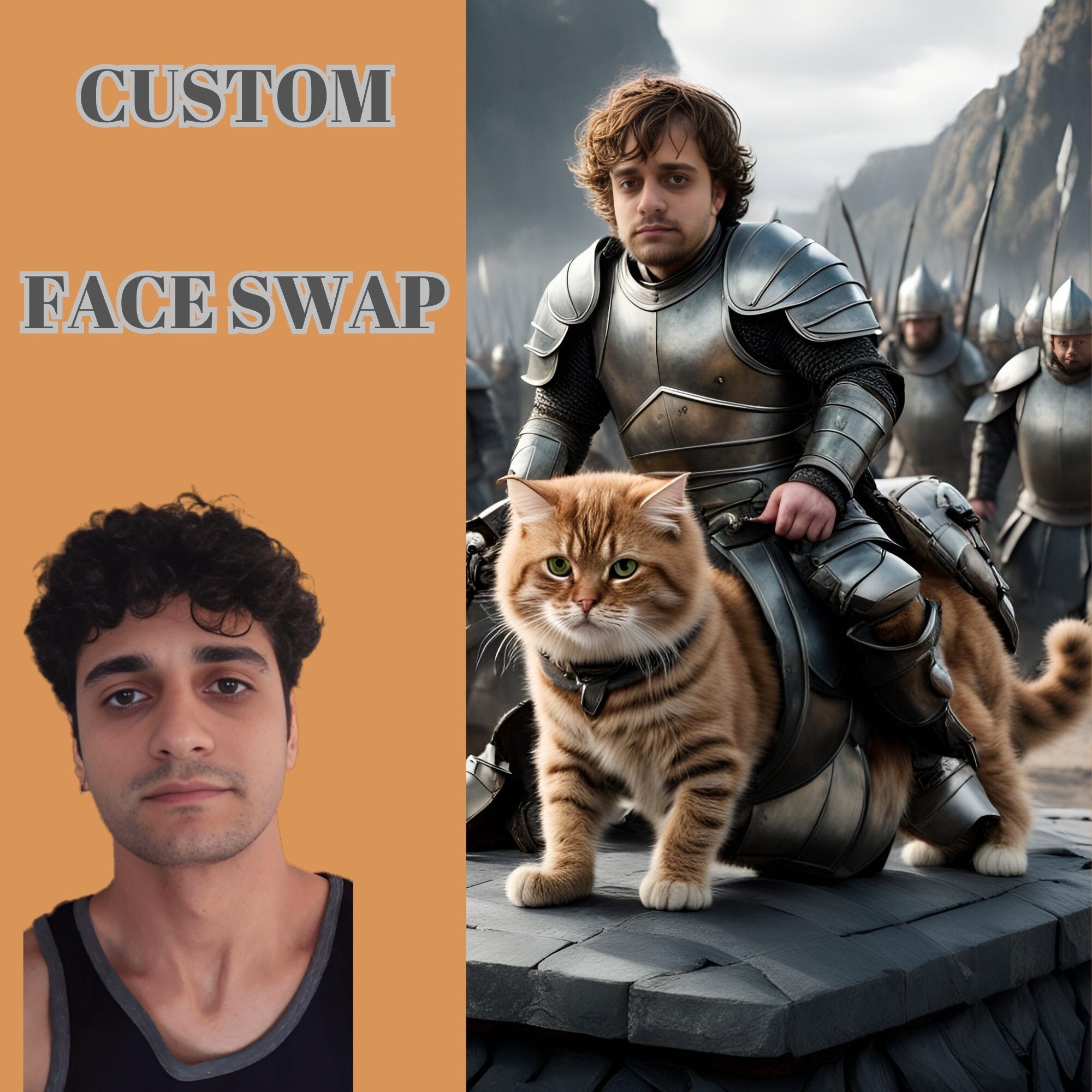 Personalized Funny Face Swap Dwarf Man Sitting on Cat Custom Digital ...