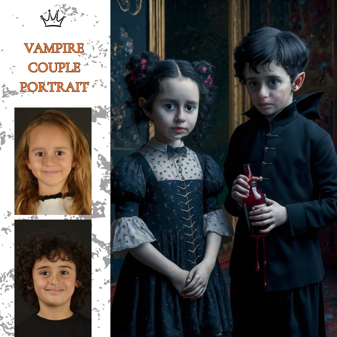 Gothıc Vampıre Kids Couple Portrait From Photo,custom Girl and Women ...