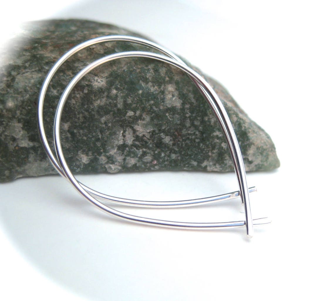 Medium Hoop Earrings- Fish Shaped Hoops- Silver Wire Hoops - Etsy