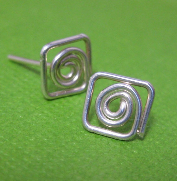 Items similar to Little Spiral Square Stud Earrings on Etsy