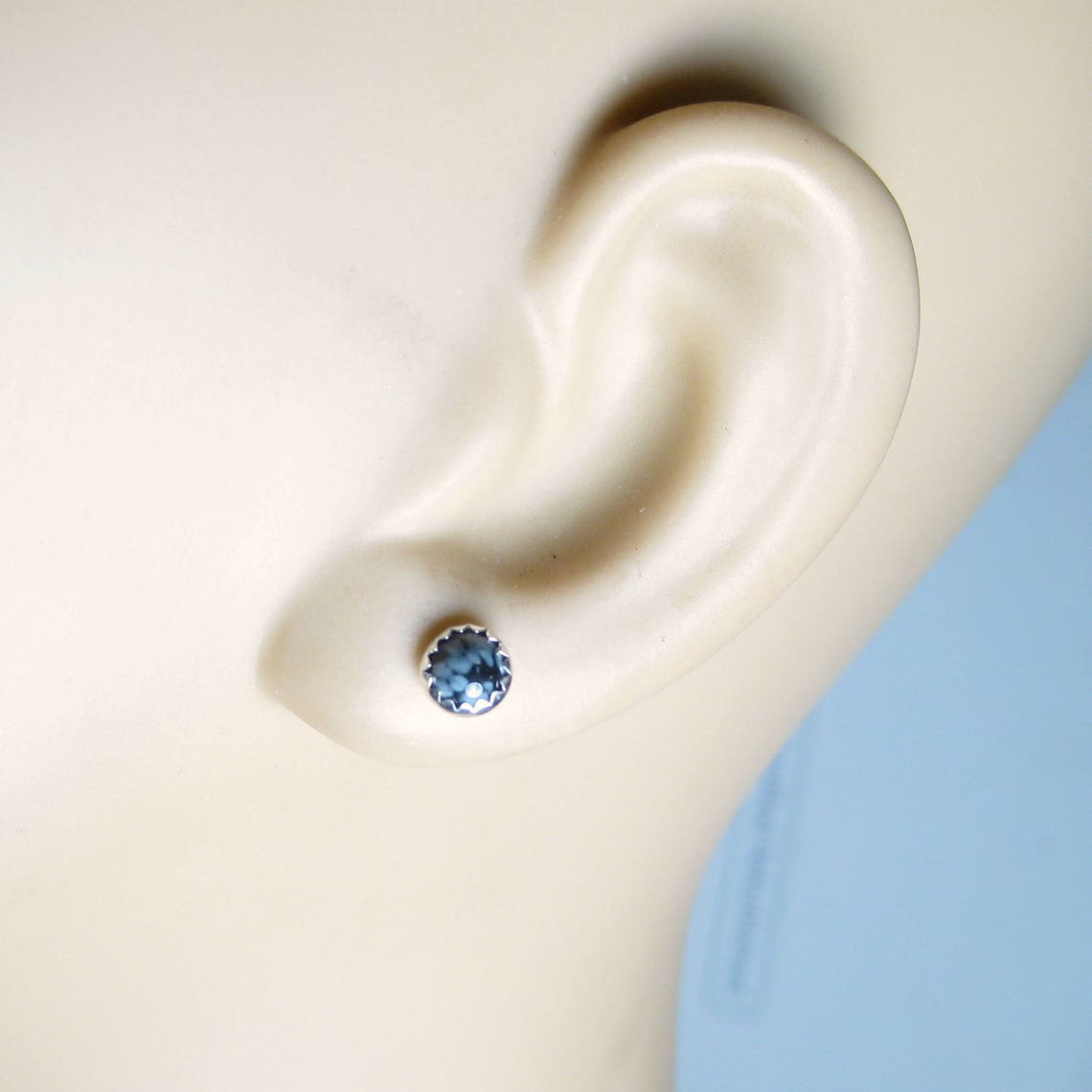 Snowflake Obsidian Stud Earrings Black and White Earrings | Etsy