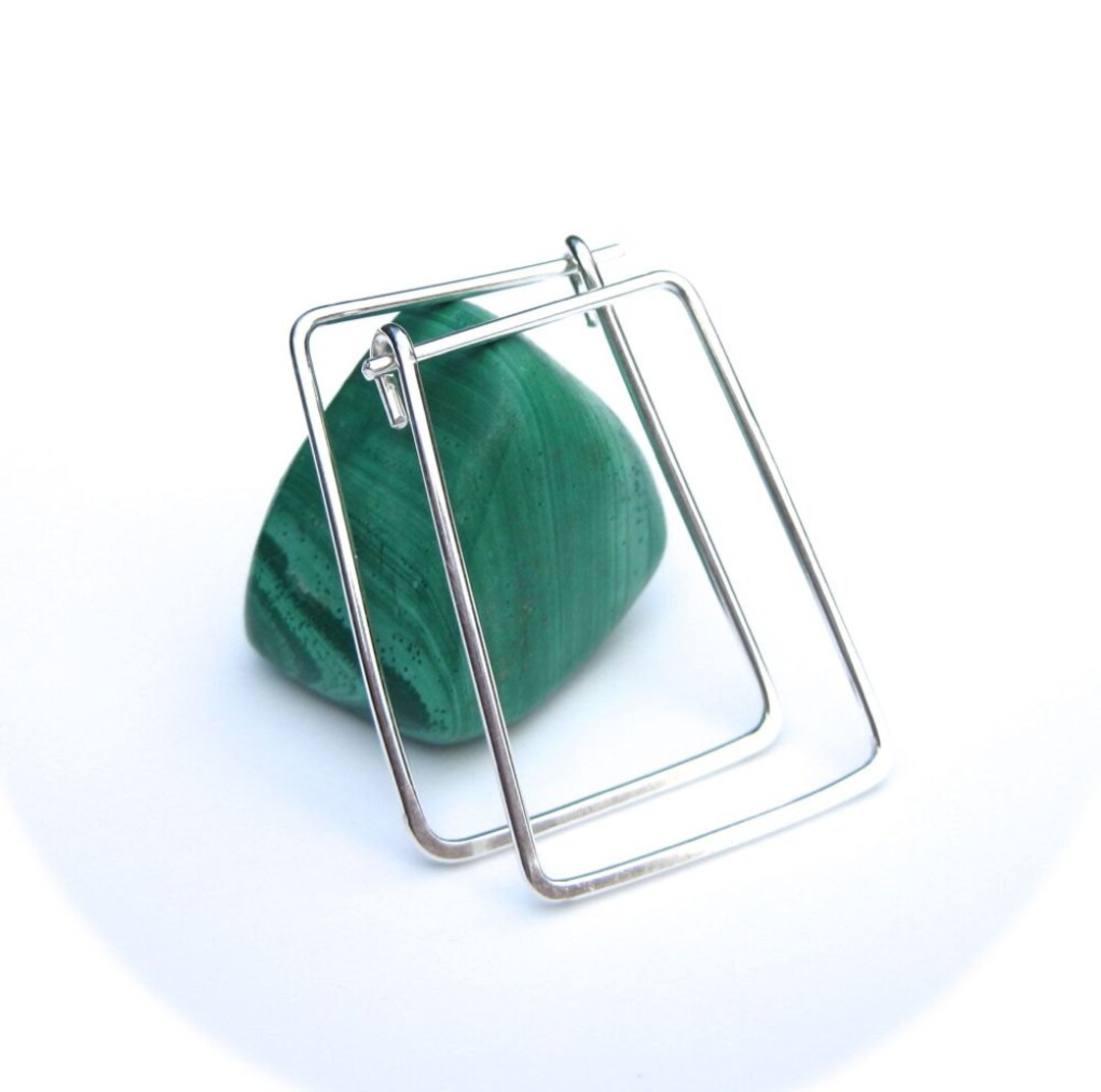 Silver Rectangle Hoop Earrings- Geometric Hoops - Etsy