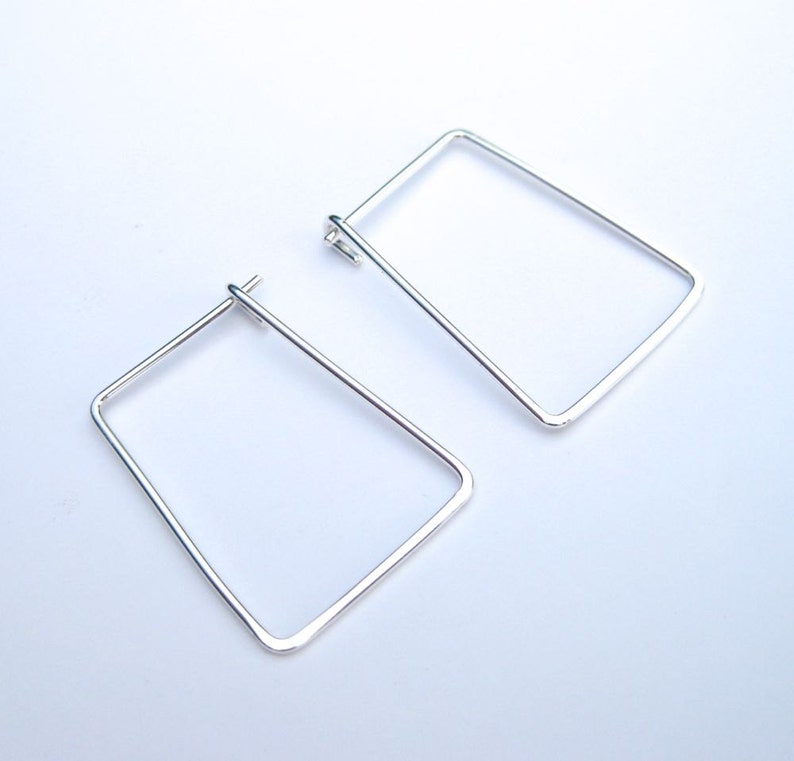 Silver Rectangle Hoop Earrings Geometric Hoops - Etsy