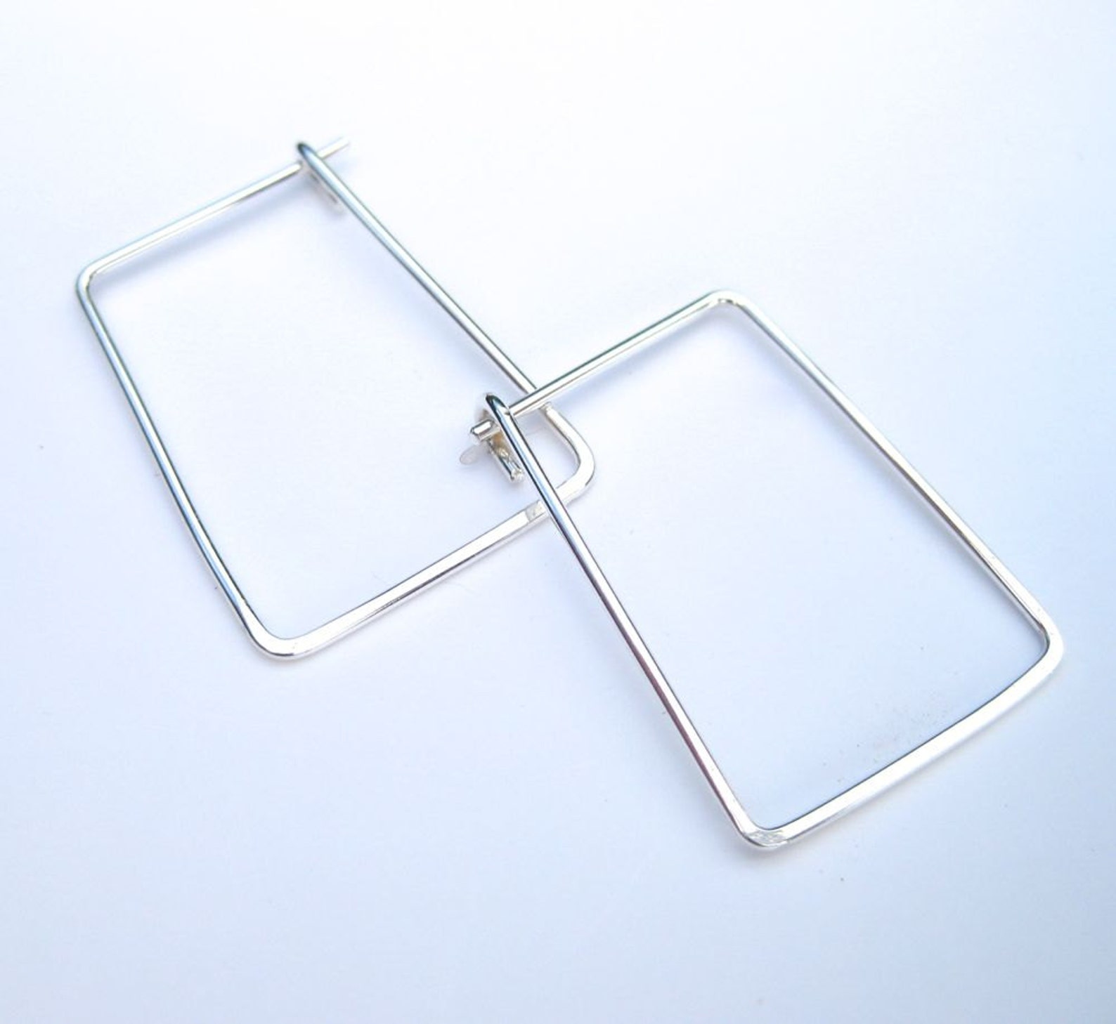 Silver Rectangle Hoop Earrings Geometric Hoops - Etsy