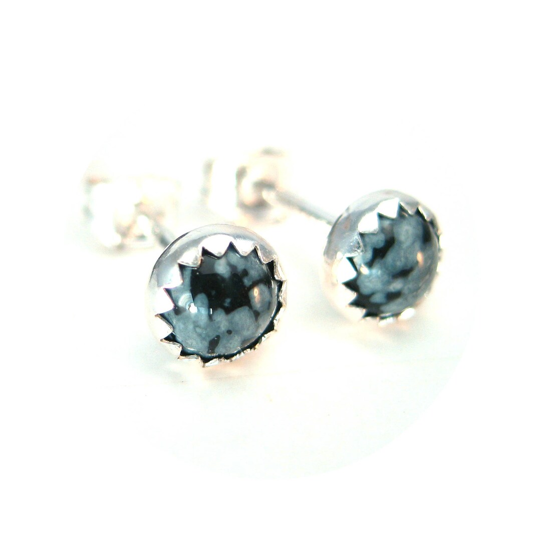 Snowflake Obsidian Stud Earrings, Black and White Earrings Studs in ...