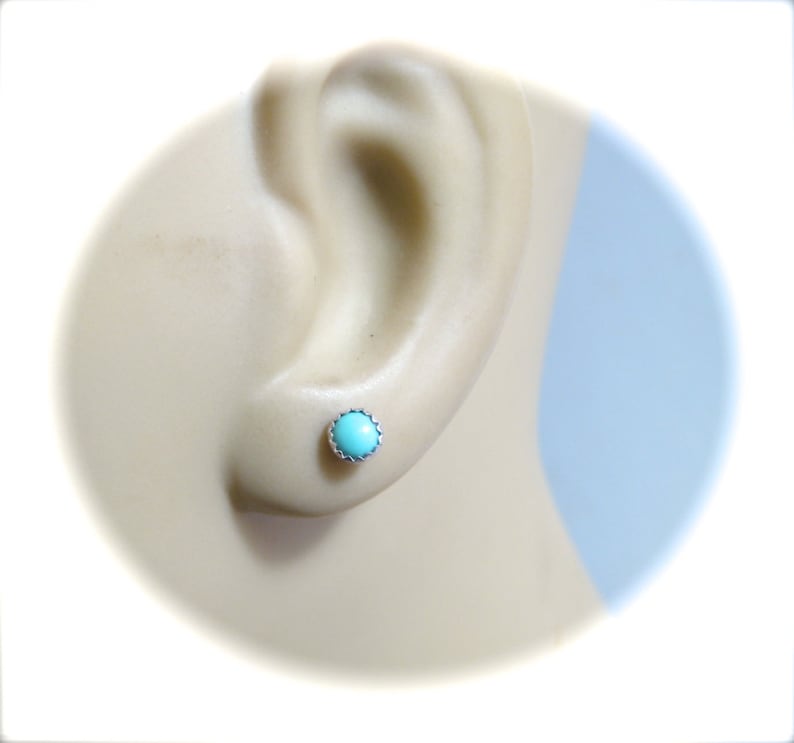 Small Turquoise Earrings Studs 4mm Round Gemstone - Etsy