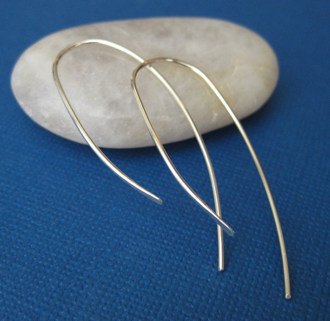 Modern Open Hoop Earrings- Long Silver Earrings, Silver Hammered ...