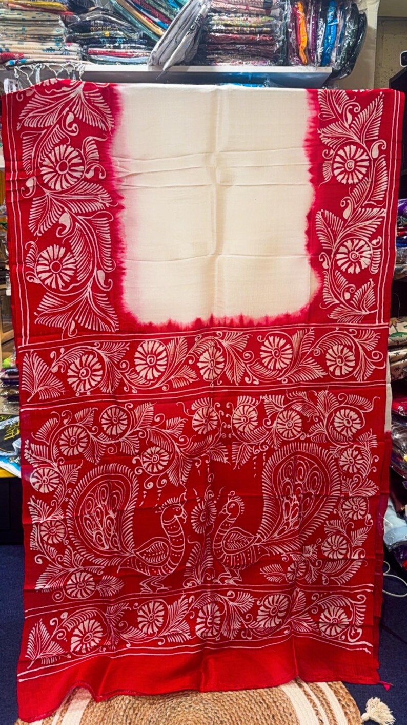 Handpainted Soru Tuli Batik Bishnupuri Katan Silk With Blouse Piece and ...