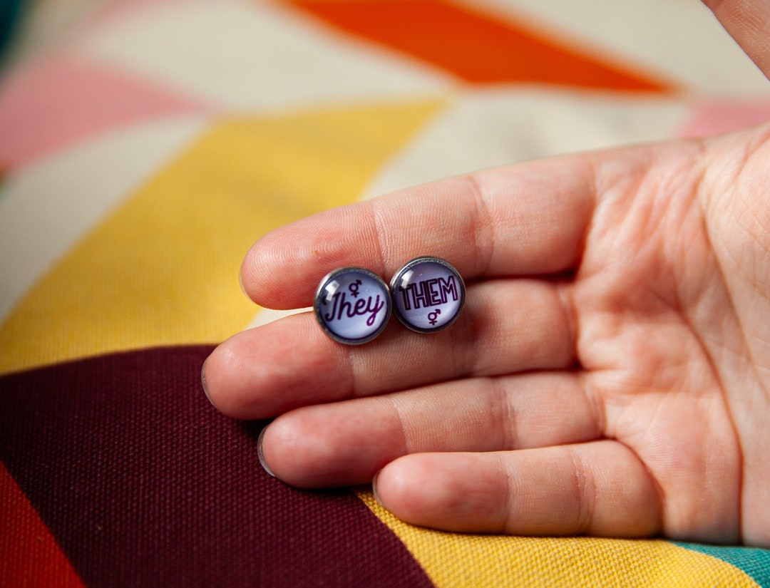 Handmade Stainless Steel Stud Pronoun They/them Earrings - Etsy