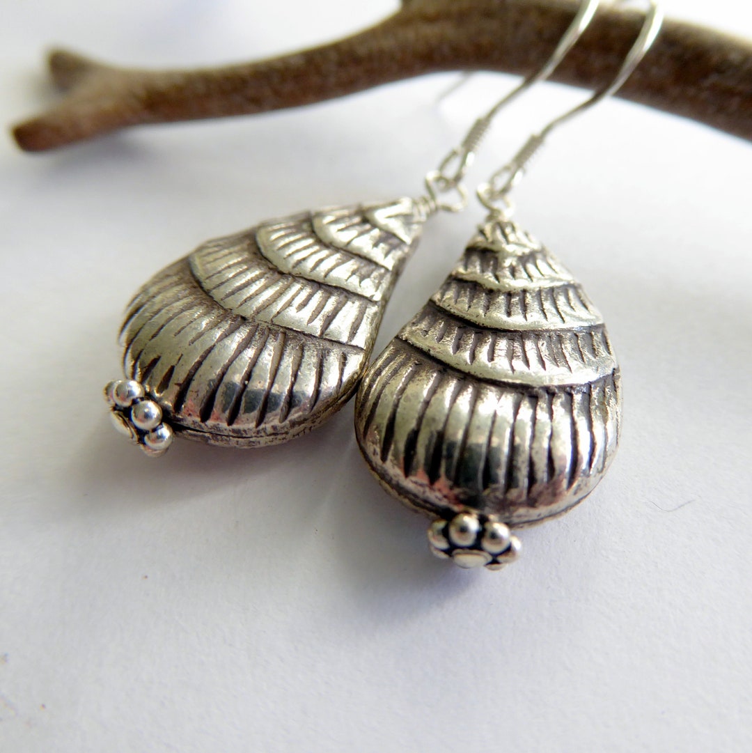 Sterling Silver Shell Earrings, Fine Silver Oyster Shell Dangles, Gift ...