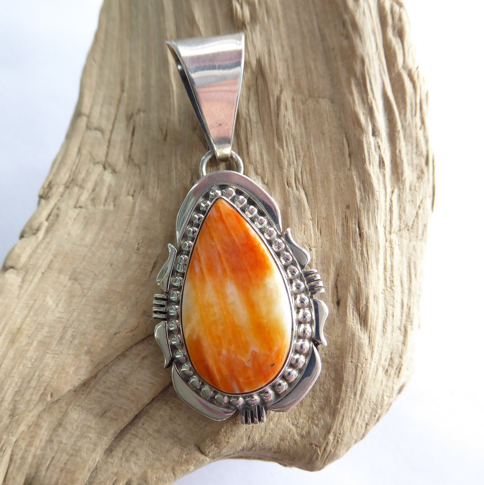 Large Orange Spiny Oyster Shell Sterling Silver Pendant - Etsy