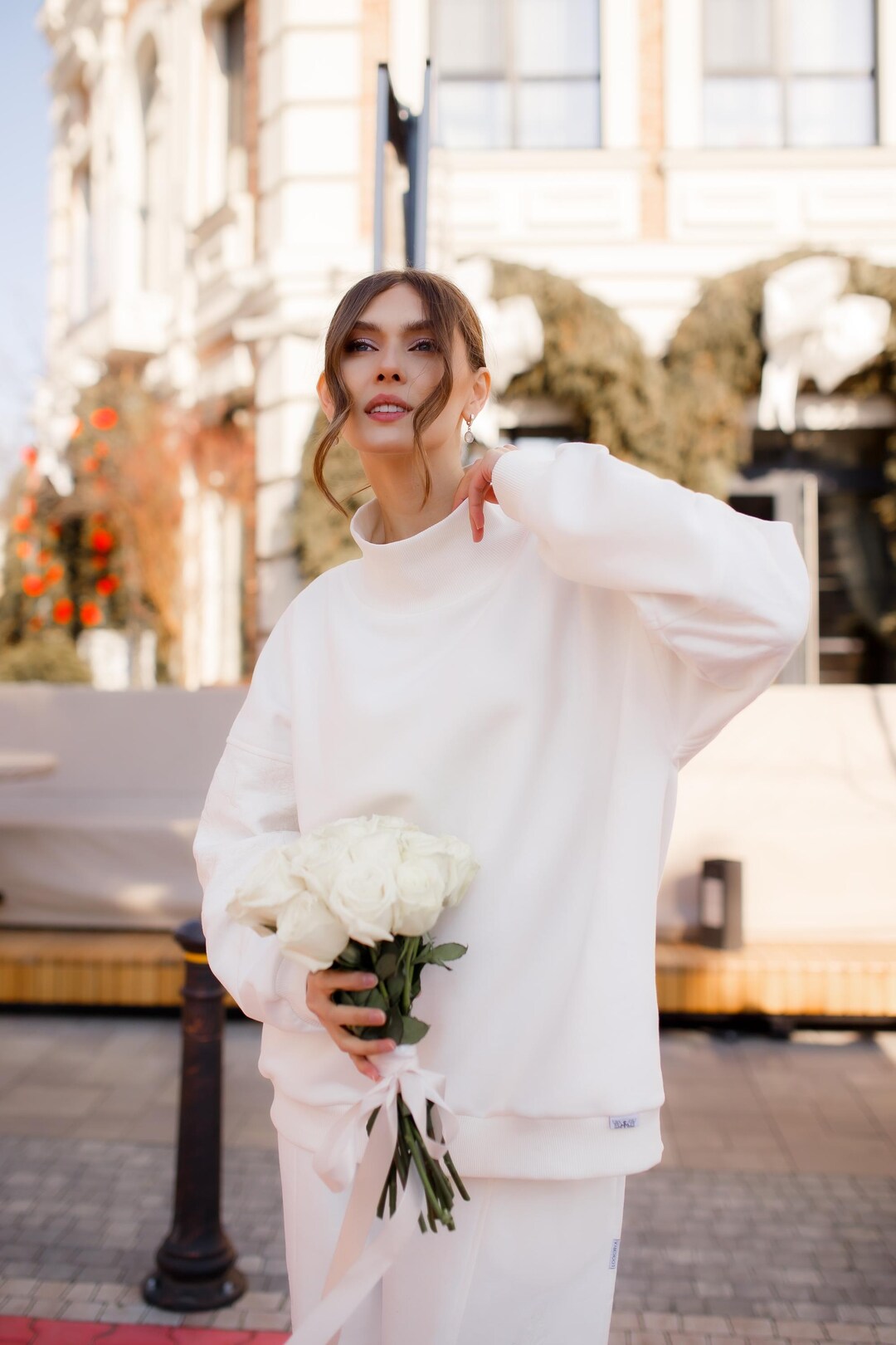 Women’s Milk Suit With Embroidery, Comfortable Set With Stitched Crease ...