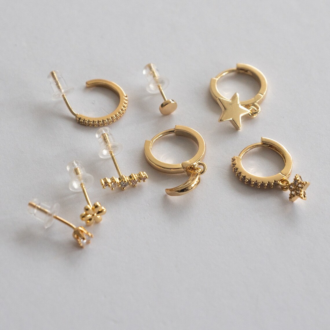 Gold Earring Set for Multiple Piercing,star&moon Earrings,gold Stud ...